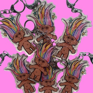 TROLL DOLL KEYRING With Holographic Stars 90s Nostalgia Keychain ...