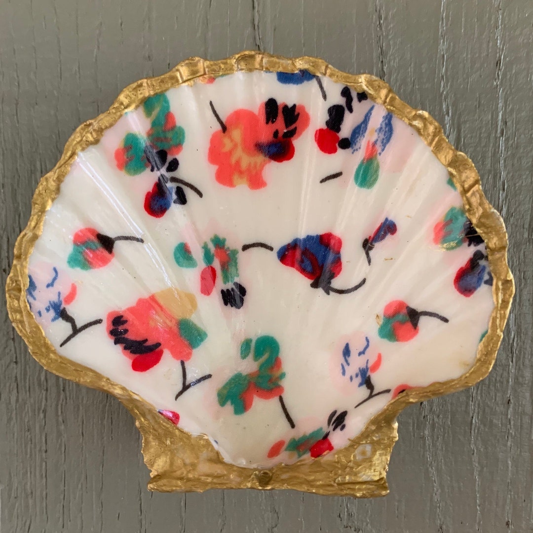 Authentic Clam Shell With Floral Design and Hand Painted Gold Rim. - Etsy