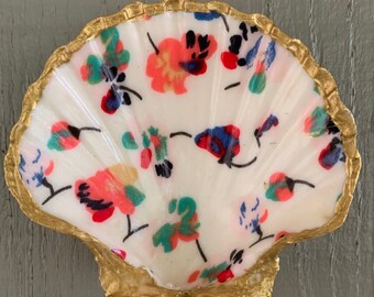 Authentic Clam Shell With Floral Design and Hand Painted Gold Rim. - Etsy