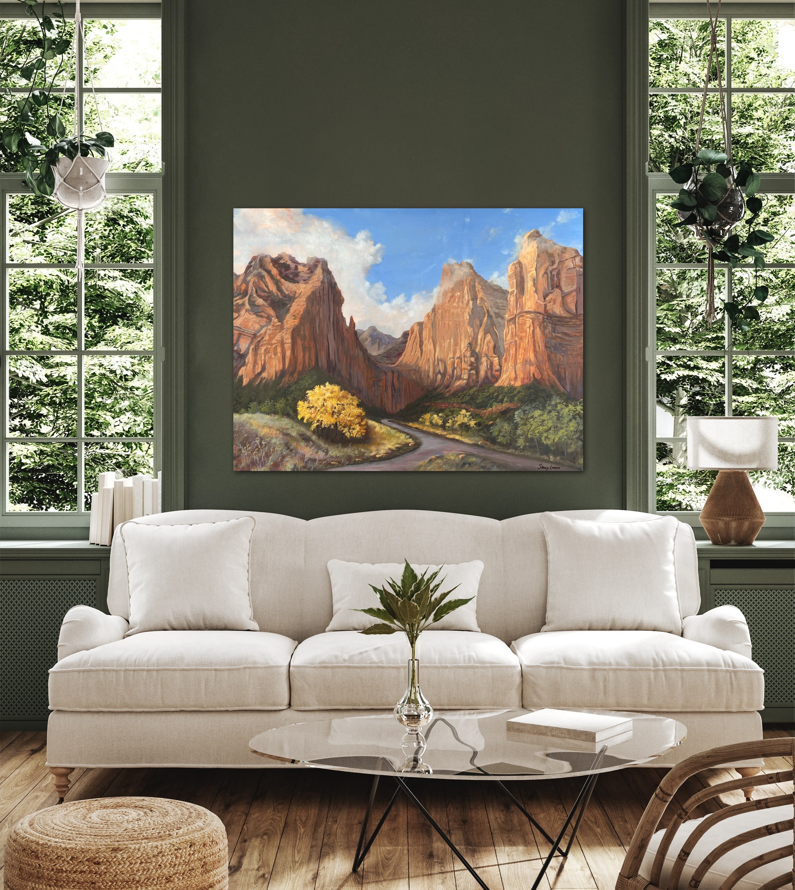 Large Original Oil Painting Zion National Park. Courtyard of the ...