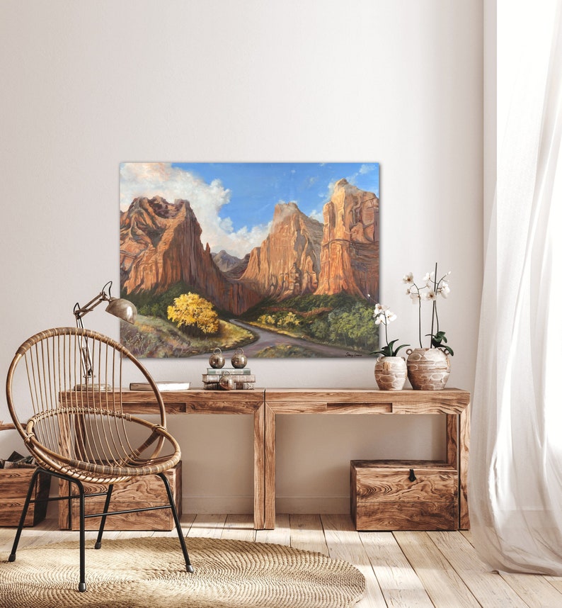Large Original Oil Painting Zion National Park. Courtyard of the ...
