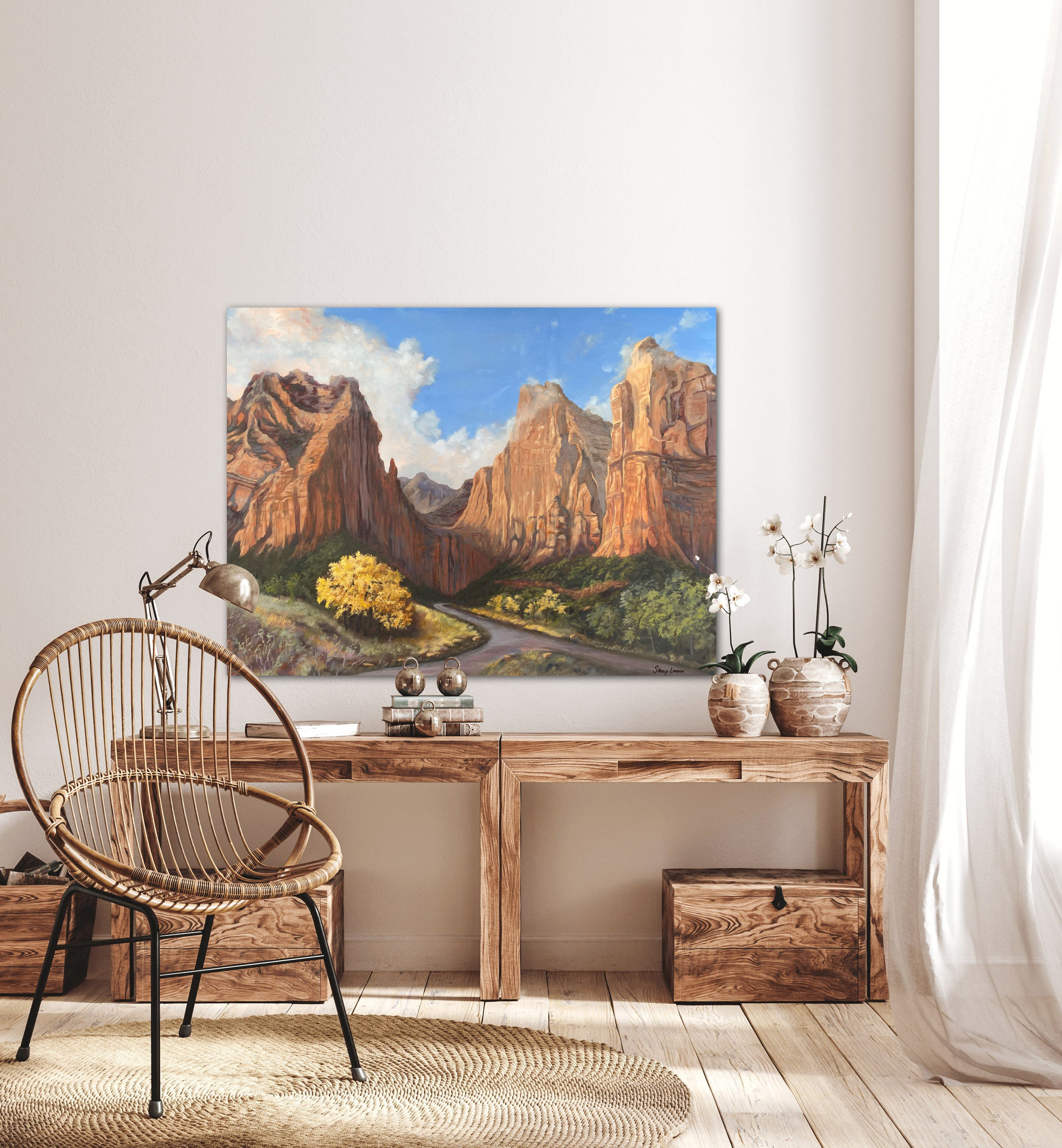 Large Original Oil Painting Zion National Park. Courtyard of the ...
