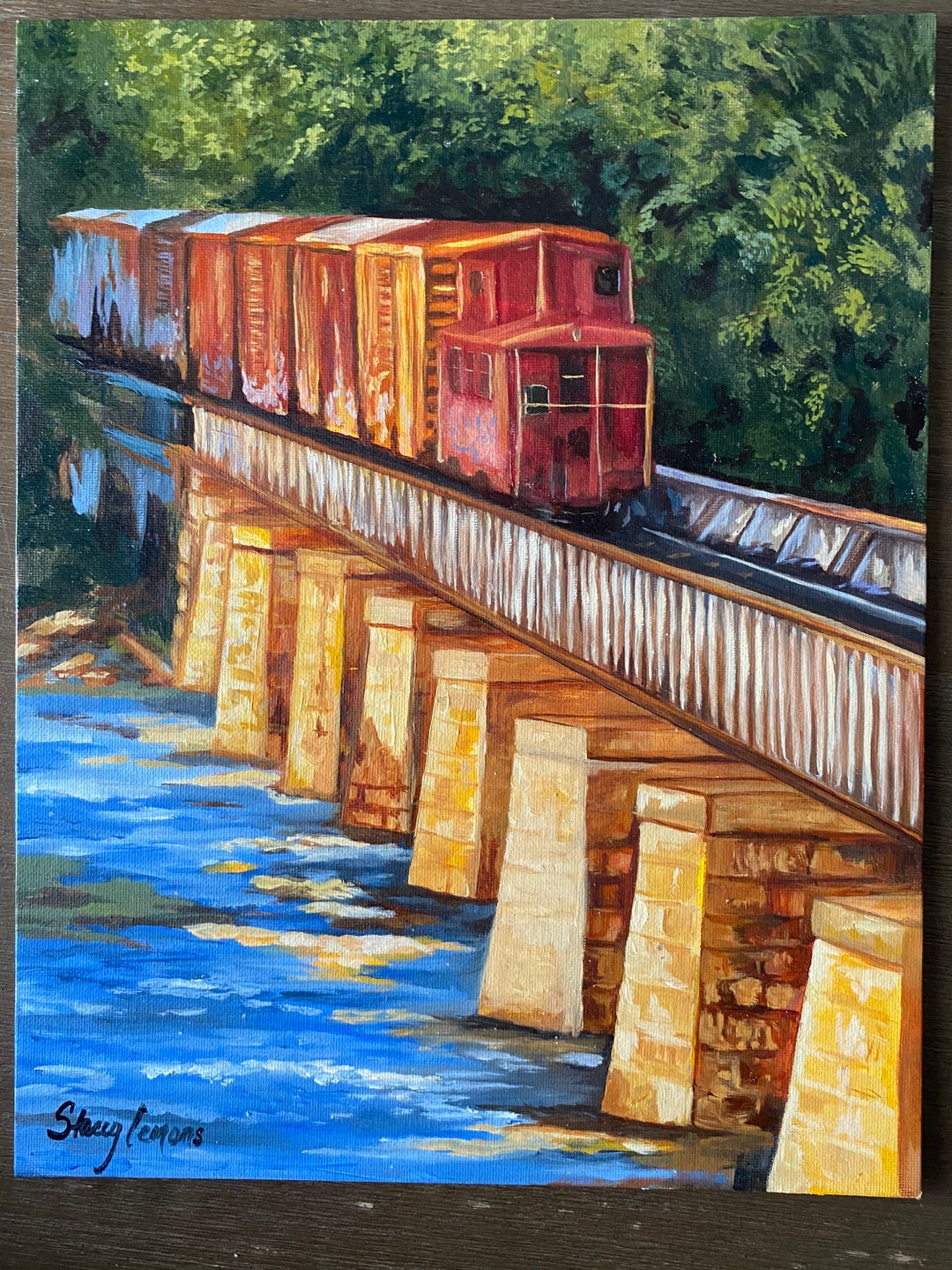 Train on the Trestle at Sunset - Etsy