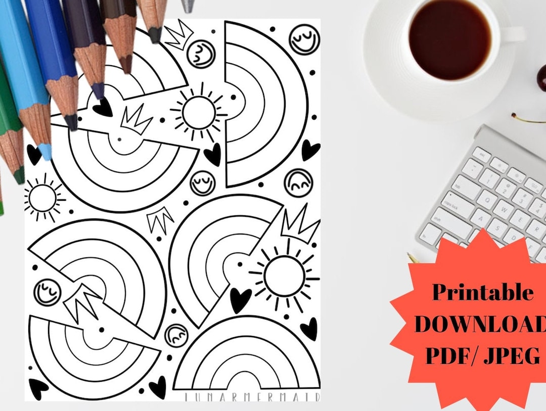 Rainbow Coloring Page, Digital Download, Printable Activity Sheets for ...