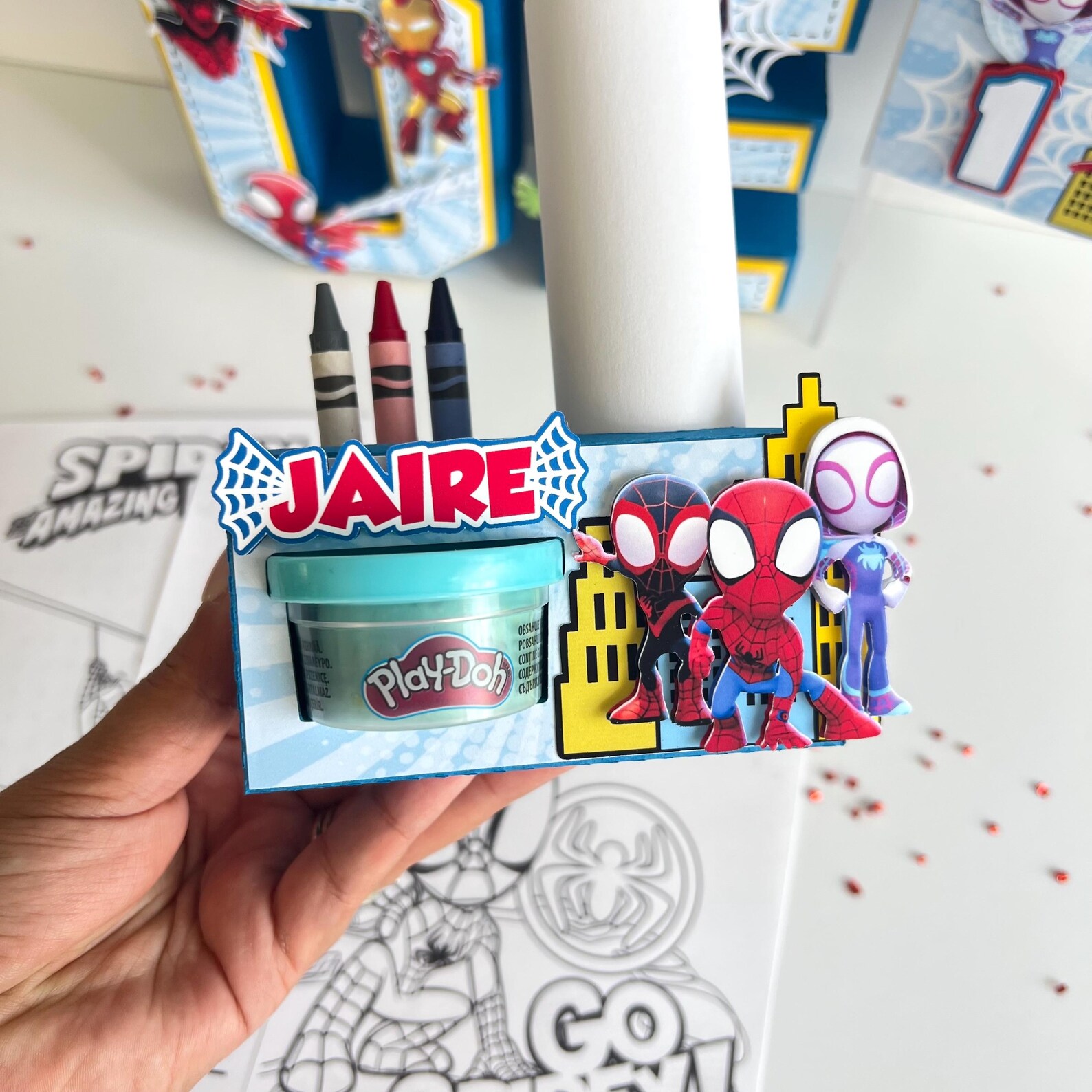 Personalized Spidey Play-doh Box Party Favors: Crayons & Coloring ...