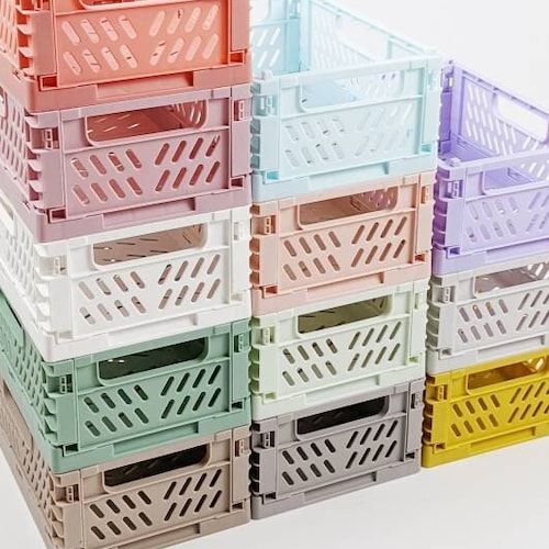 LARGE Pastel Color Plastic Storage Crate Set of 2 Foldable - Etsy