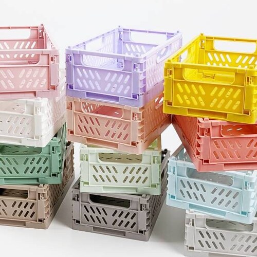 MEDIUM Pastel Color Plastic Storage Crate Set of 4 - Etsy