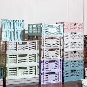LARGE Pastel Color Plastic Storage Crate Set of 2 Foldable - Etsy