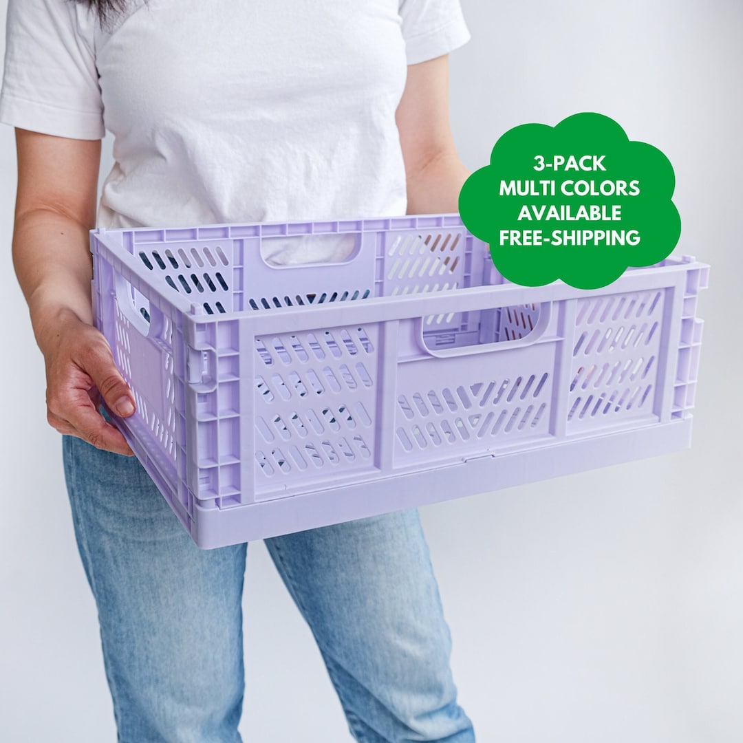 LARGE Pastel Color Plastic Storage Crate | Set of 3 | Foldable ...