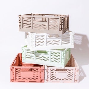 LARGE Pastel Color Plastic Storage Crate | Set of 4 | Foldable ...