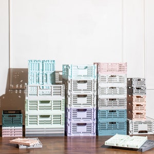 SMALL Color Storage Crate | Set of 4 | Pastel Foldable Stackable ...