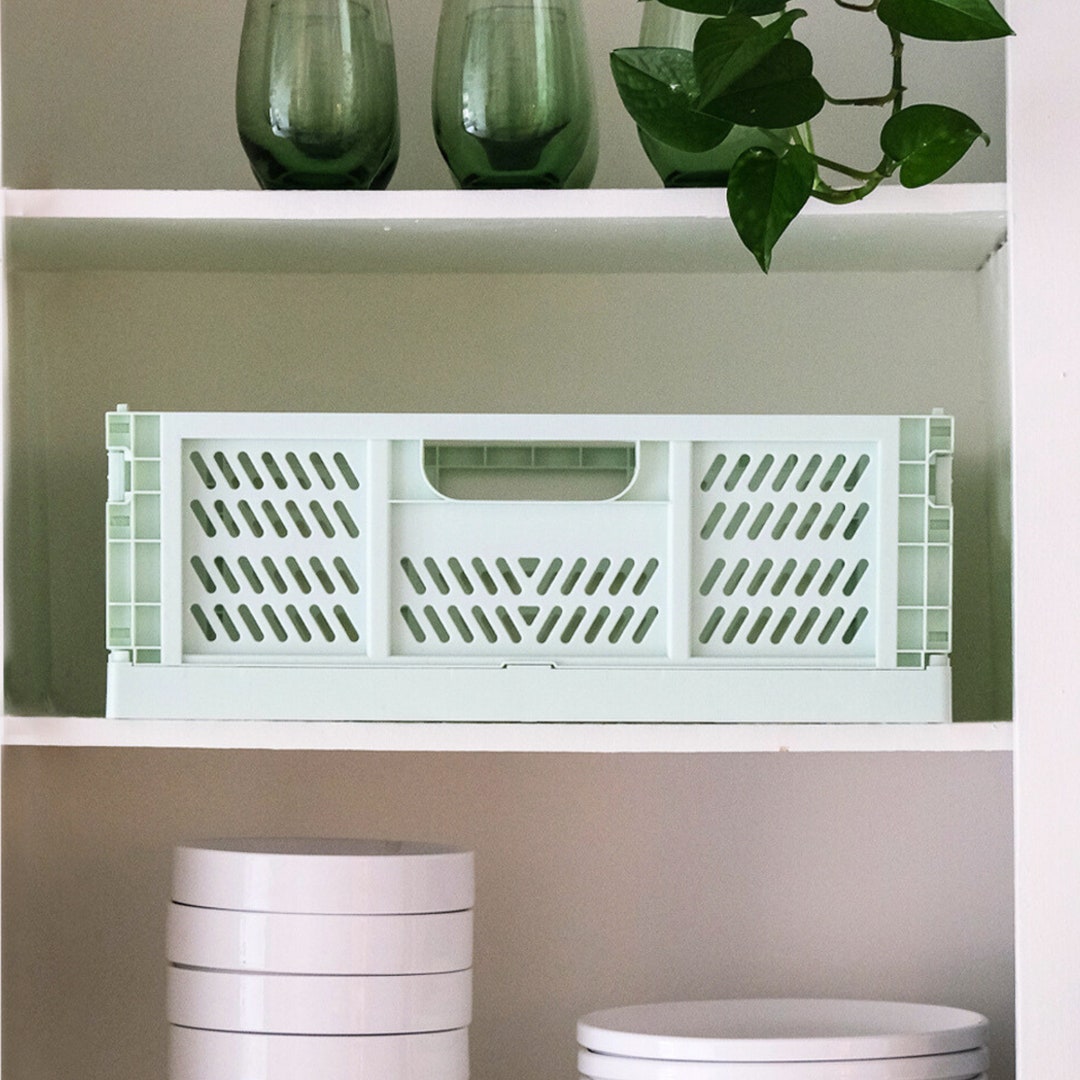 2pack LARGE Pastel Color Plastic Storage Crate | Foldable Stackable ...