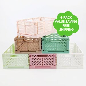 MEDIUM Pastel Color Plastic Storage Crate | Set of 4 | Foldable ...