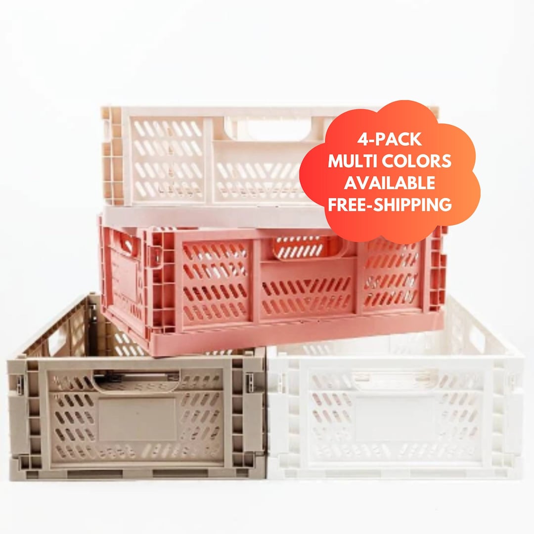 LARGE Pastel Color Plastic Storage Crate | Set of 4 | Foldable ...