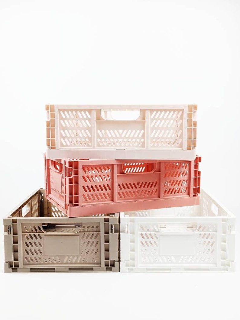 LARGE Pastel Color Plastic Storage Crate Set of 5 Foldable - Etsy