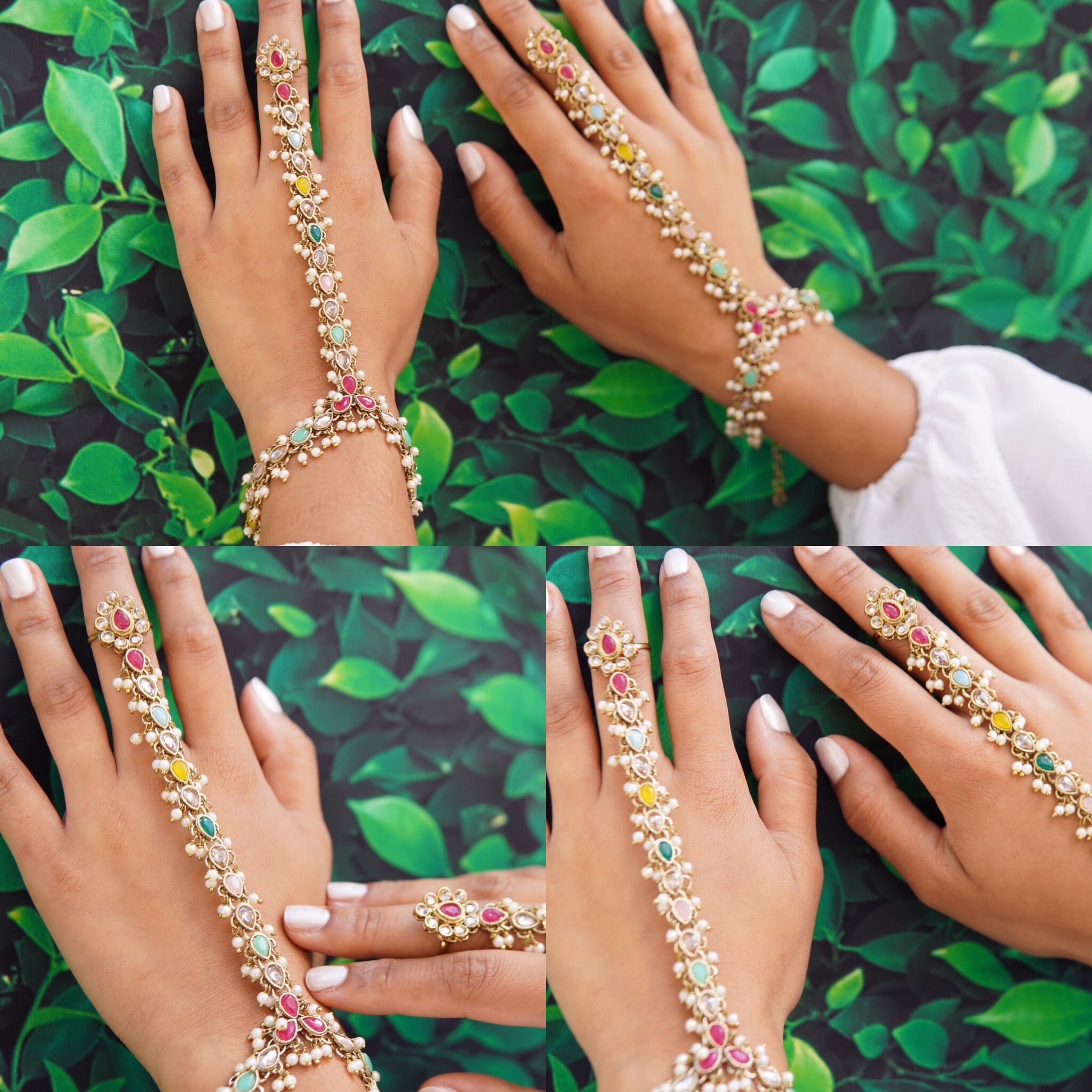 Pakistani Indian Punjabi Handcrafted Gold Polki Adjustable Hand Jewelry ...