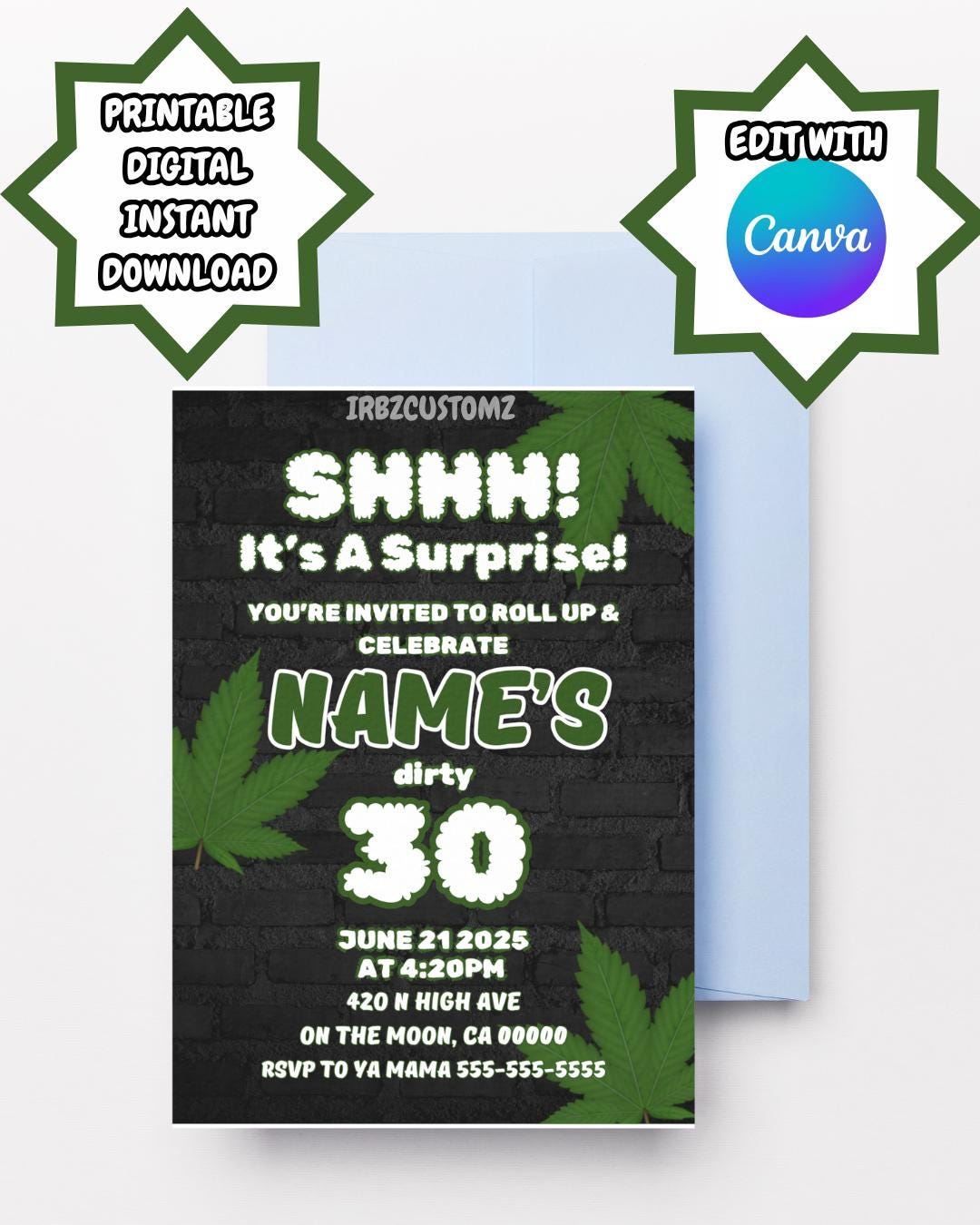 Weed Party Invitation | Surprise Dirty 30 | Printable Digital Download ...