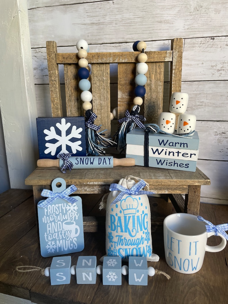 Navy Winter Time Decor Bundle Set of 3 Winter Tiered Tray - Etsy