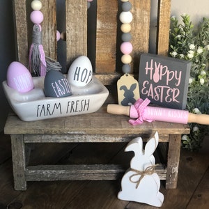 Easter Bunny Decor Bundle, Happy Easter, Set of 3, Easter Tiered Tray ...