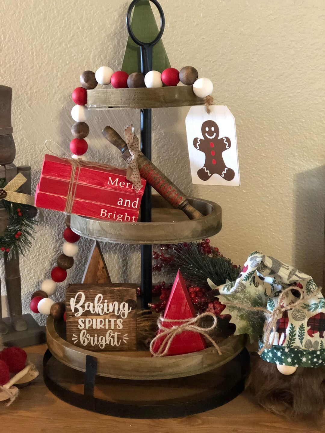 Christmas Decor Bundle, Gingerbread, Set of 3, Christmas Tiered Tray ...