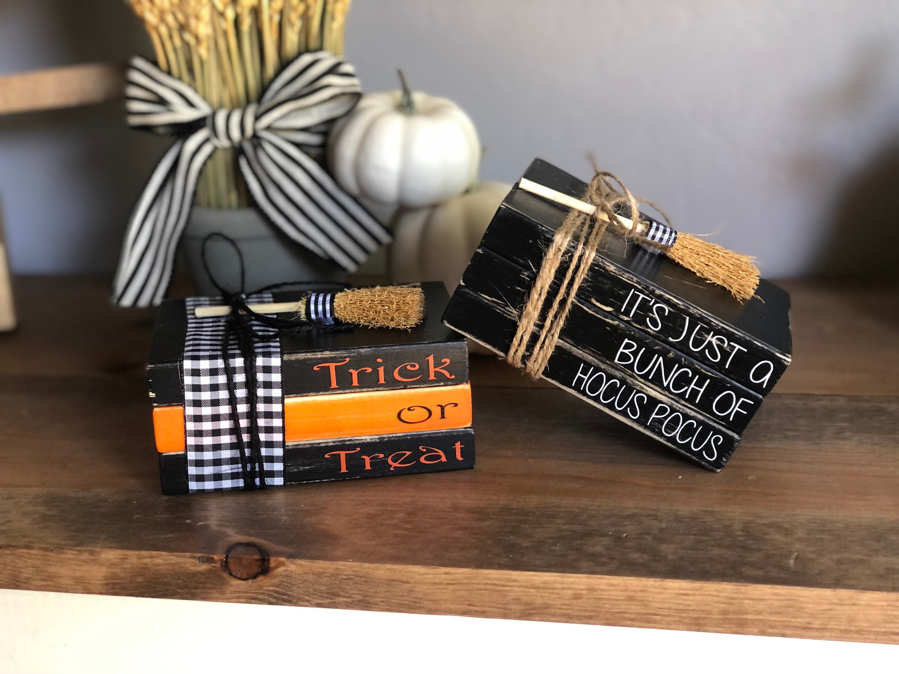 Halloween-orange-black- Stacks-mini Book Bundle-set 3 Wood Books-fall ...