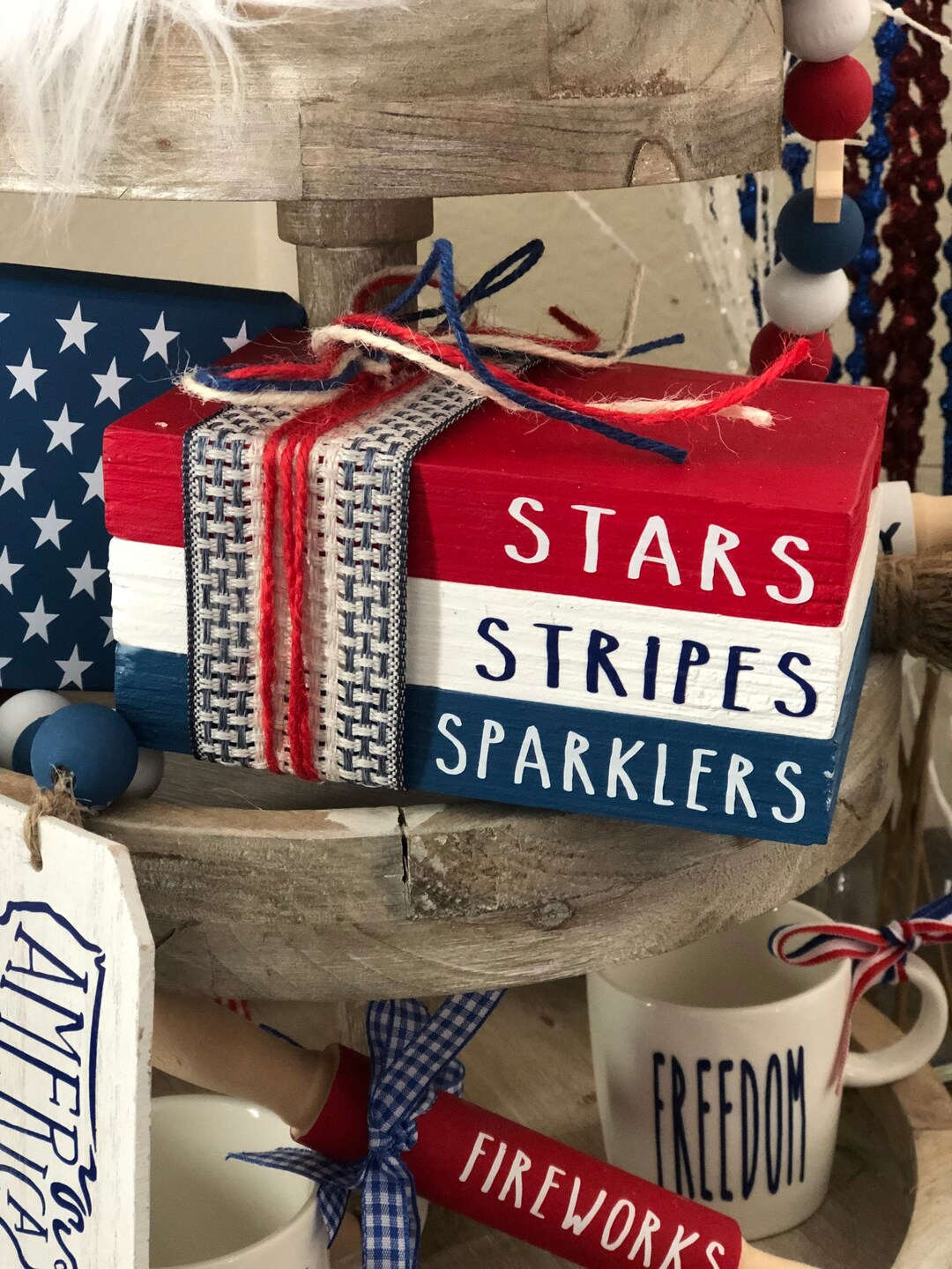 4th of July-red-white-blue- Stacks-mini Book Bundle-set 3 Wood Books ...