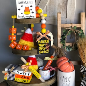 Candy Corn Decor Bundle, Set of 3, Thanksgiving Tiered Tray, Fall ...