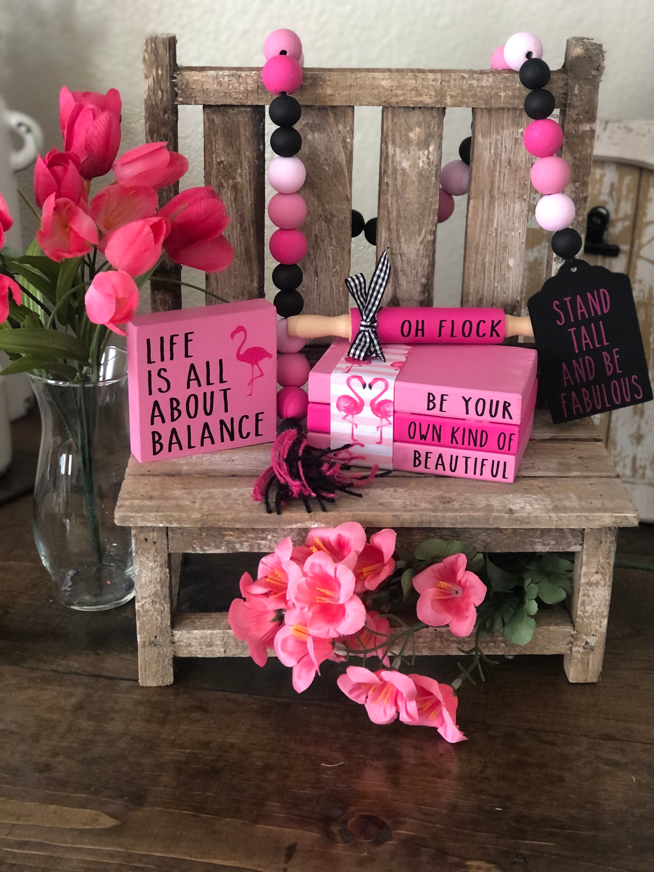 Flamingo-pink-black Stacks-mini Book Bundle-set 3 Wood - Etsy