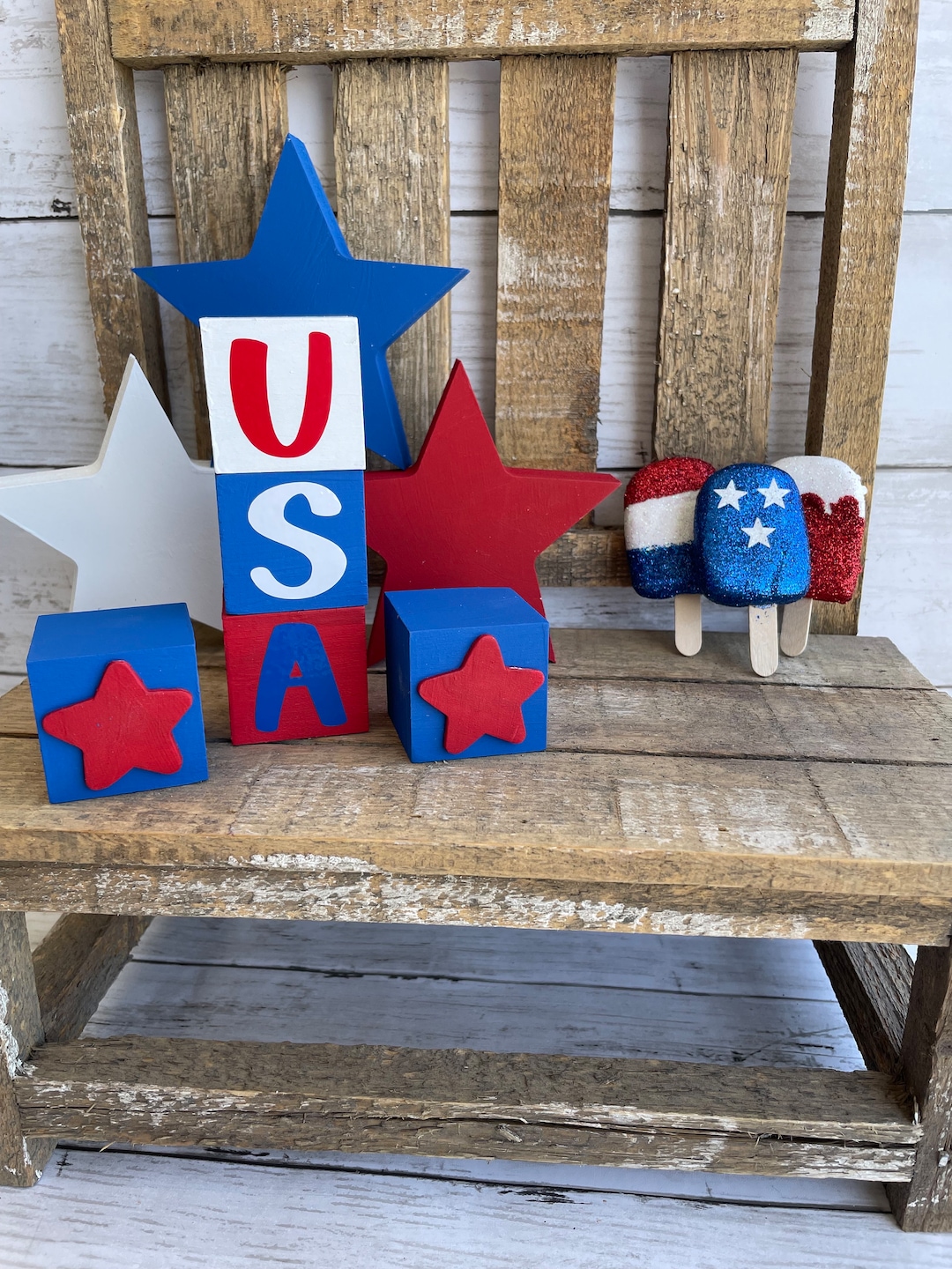 USA Blocks- Popsicles-summer -tiered Tray Decor-pariotic Decor - Etsy