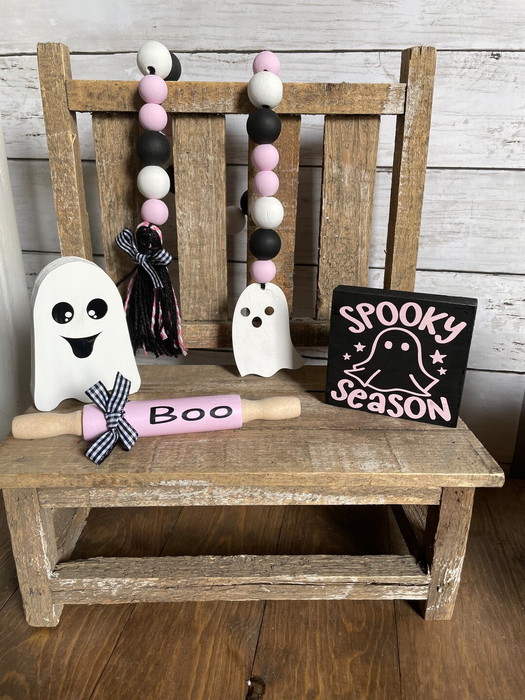 Pink Ghost Decor Bundle, Halloween, Set of 3, Ghost Tiered Tray, Ghost ...