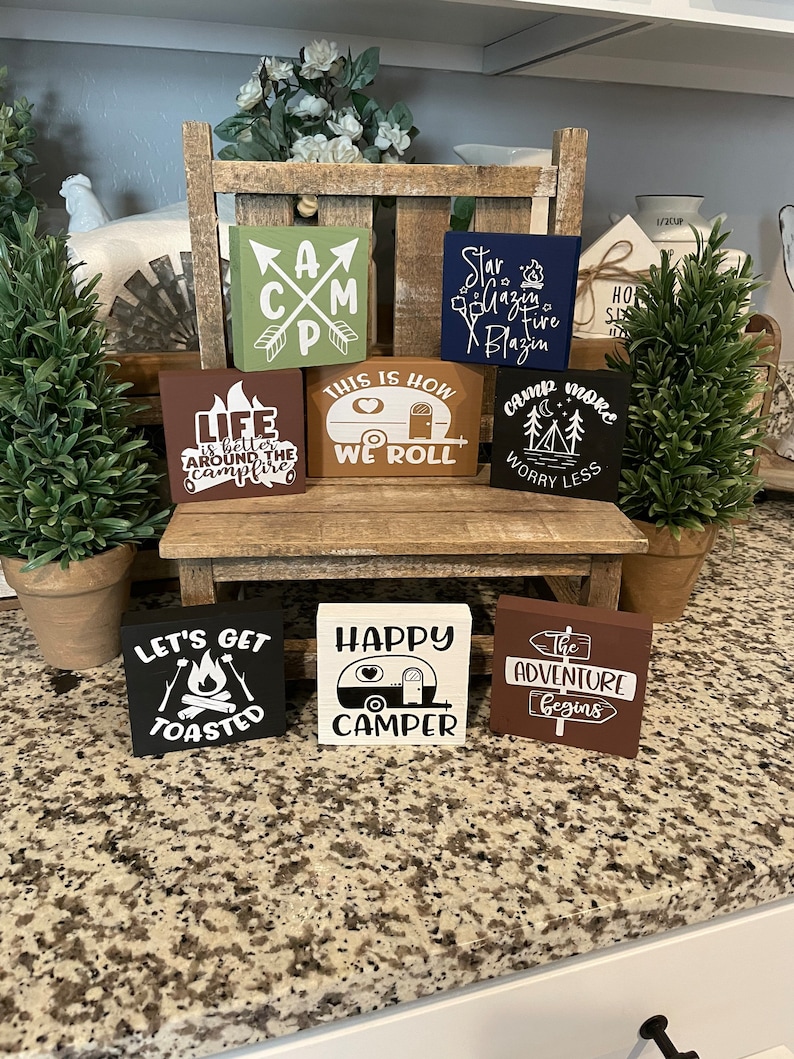 Camping Mini Wooden Sign Set - Home Sign - Farmhouse Sign - Camping ...