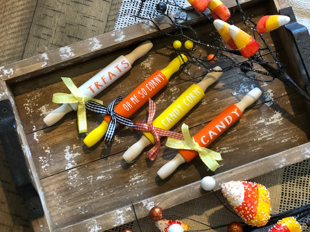Candy Corn Farmhouse Rolling Pins | Farmhouse Tier Tray Decor | Tiered ...