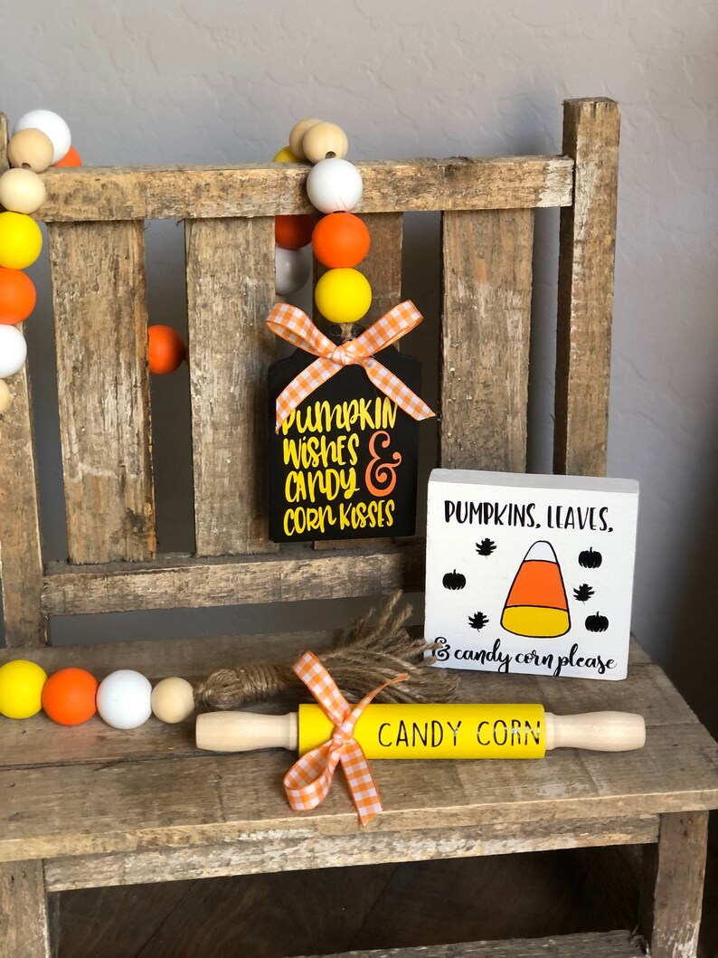 Candy Corn Decor Bundle, Set of 3, Thanksgiving Tiered Tray, Fall ...