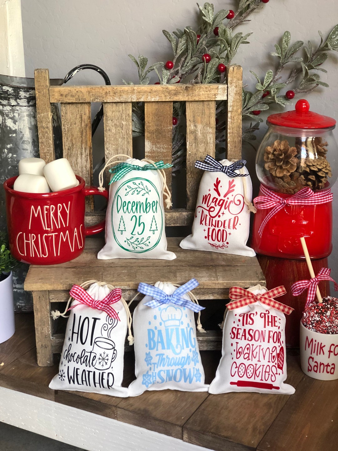 Tiered Tray | Mini Christmas Sack | Mini Christmas Pillow | Santa Sack ...