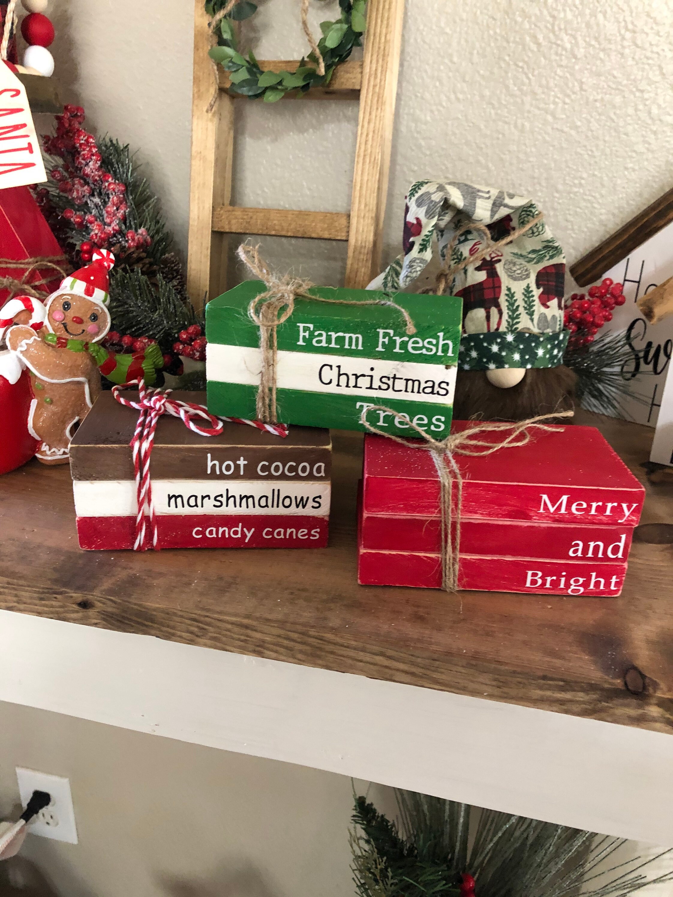 Christmas Decor-book Stacks-mini Book Bundle-set 3 Wood - Etsy