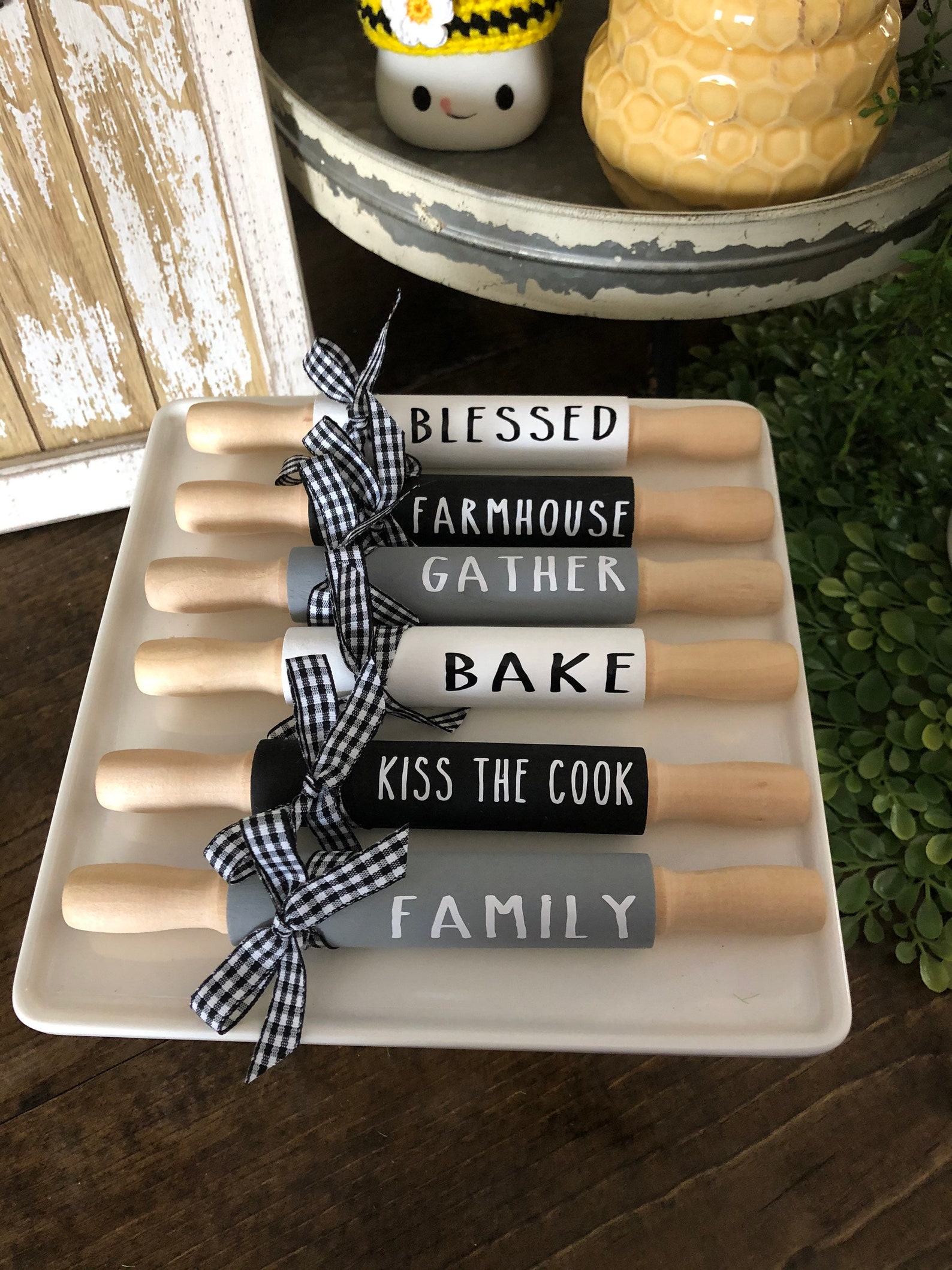 Farmhouse Rolling Pins Farmhouse Tier Tray Decor Tiered | Etsy