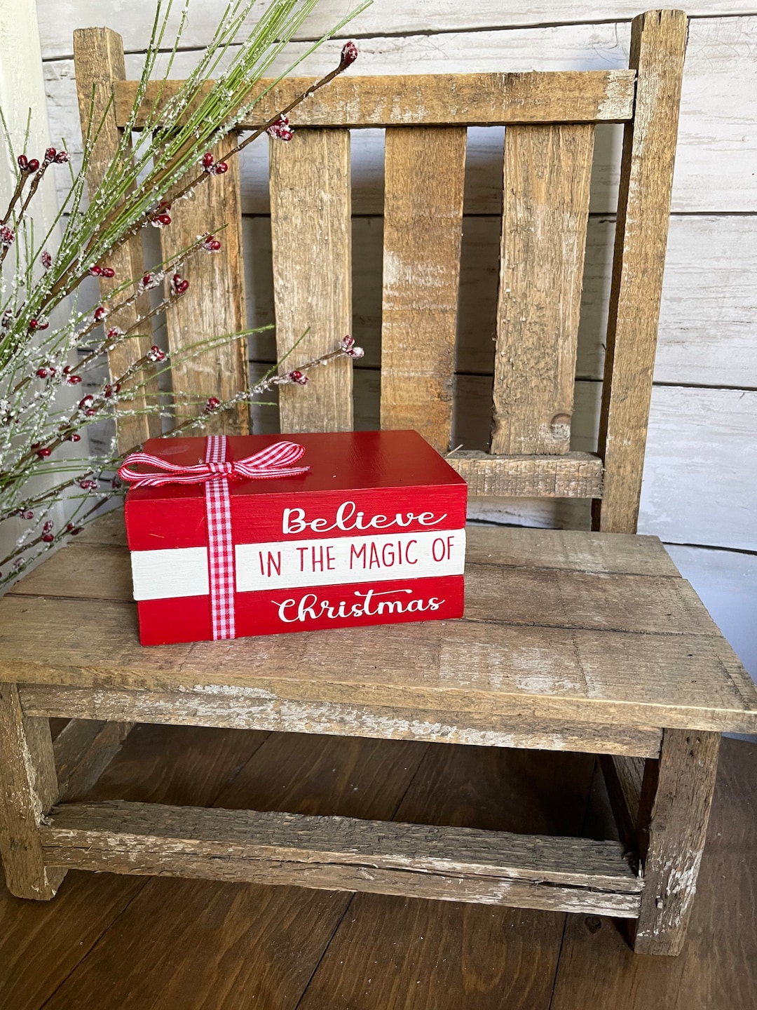 Christmas Decor-book Stacks-mini Book Bundle-set 3 Wood Books-santa ...