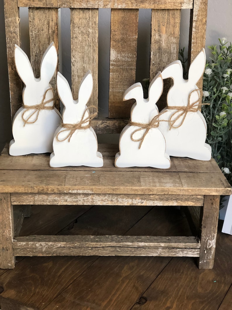 Distressed Wooden Easter Bunnies Decor - Etsy