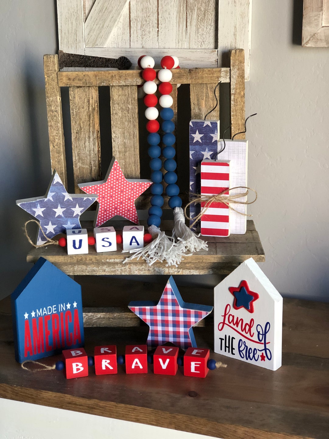 Patriotic Decor Bundle, 4th of July Tiered Tray, America Garland ...
