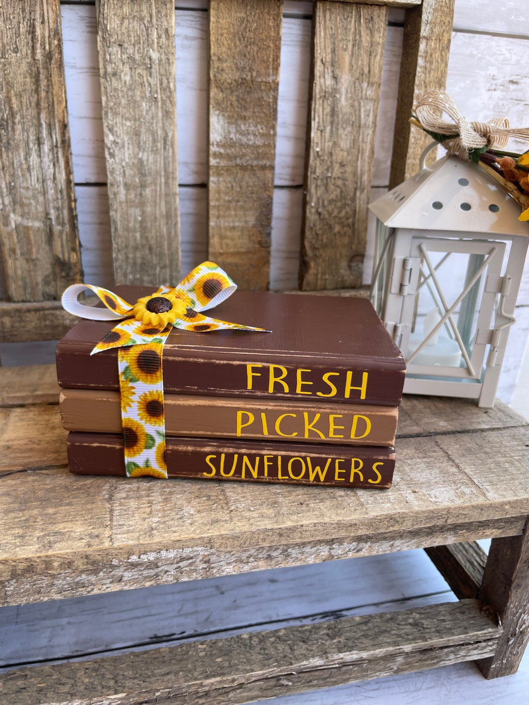 Sunflower-fall-stacks-mini Book Bundle-set 3 Wood Books-fall-tier Tray ...