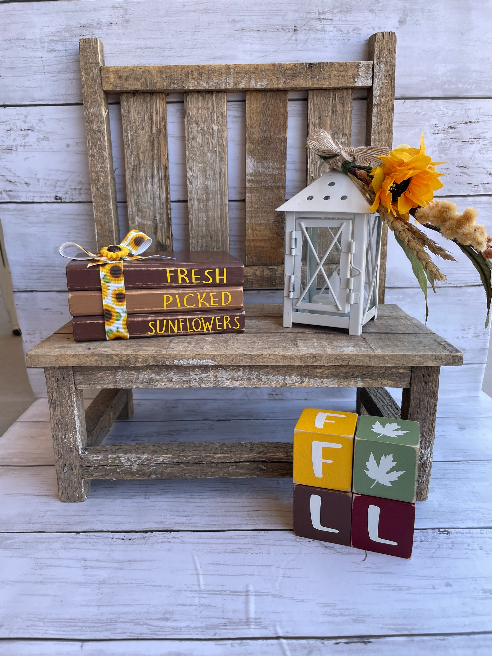 Sunflower-fall-stacks-mini Book Bundle-set 3 Wood Books-fall-tier Tray ...