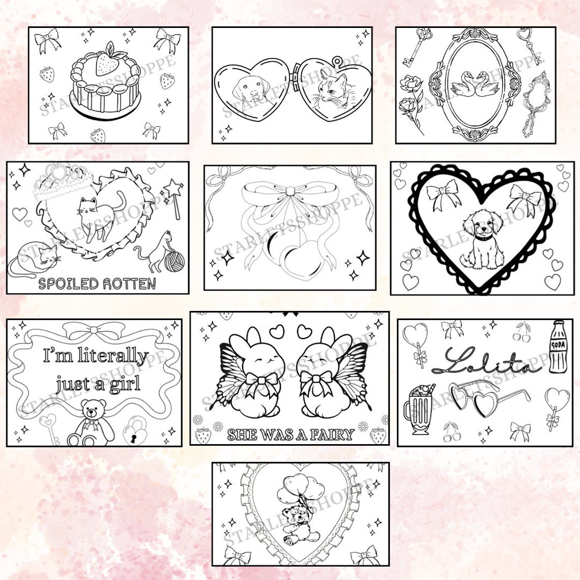 Coquette Coloring Pages for Adults and Teens/ 10 Pritntable Pdfs ...