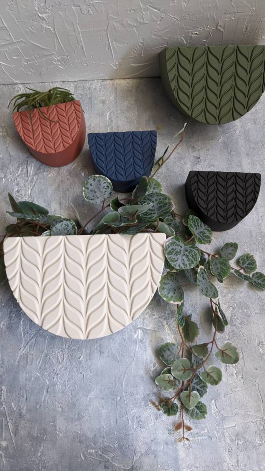 Large Set - Leaf Pattern Modern Wall Planter - Etsy
