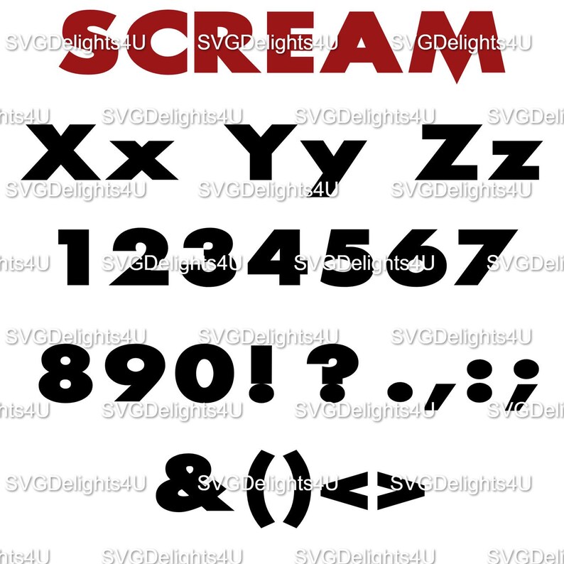 Scream Horror Movie Font SVG and TTF Full Alphabet , Number 0 9, and ...