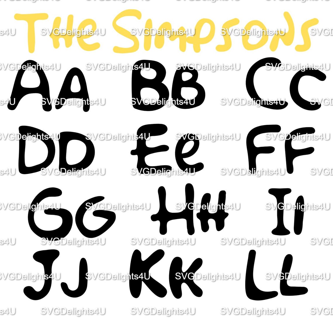 The Simpsons TV Show Font SVG and TTF Full Alphabet, Numbers, and ...