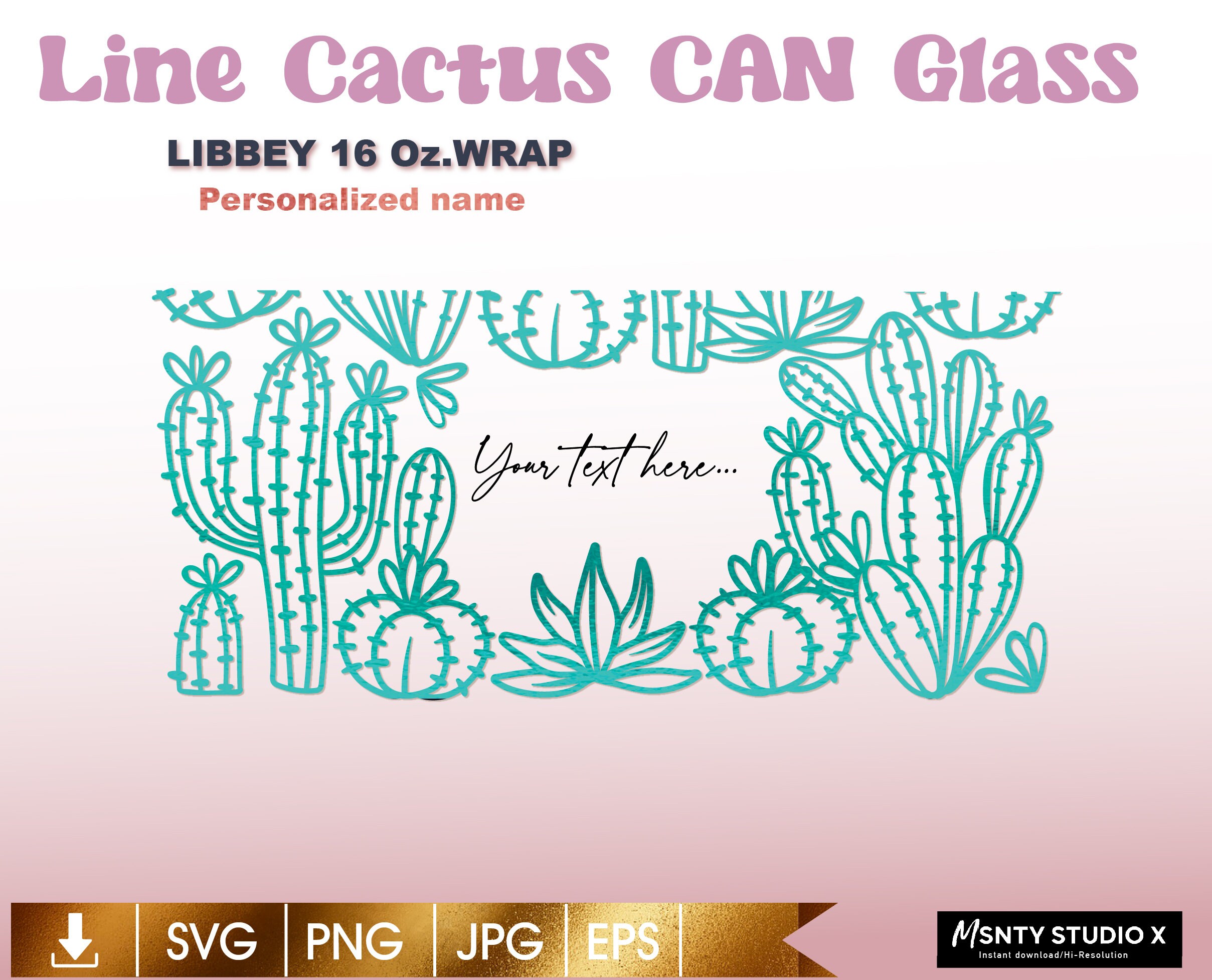 Full Wrap Line Cactus Glass Wrap Svgsummer Succulent Can - Etsy