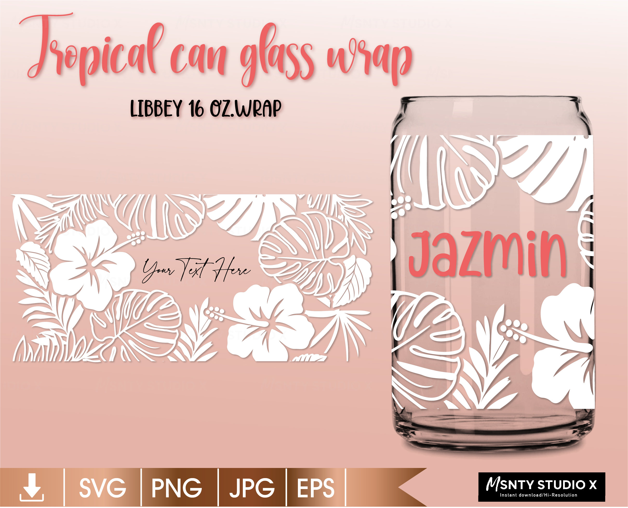 Full Wrap Tropical Leaf Glass Wrap Svgsummer Tropical Leaf - Etsy