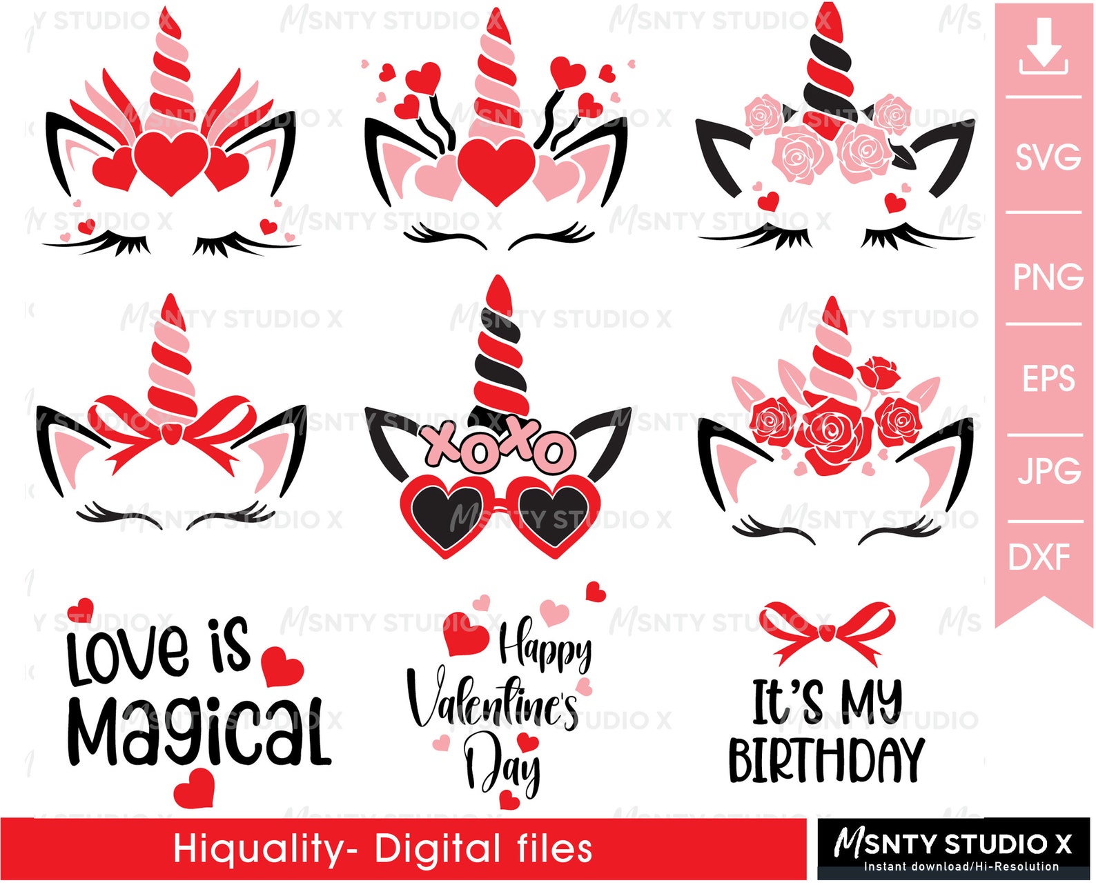 Valentine Unicorn Bundle Svgunicorn Face Svg Valentine Heart - Etsy