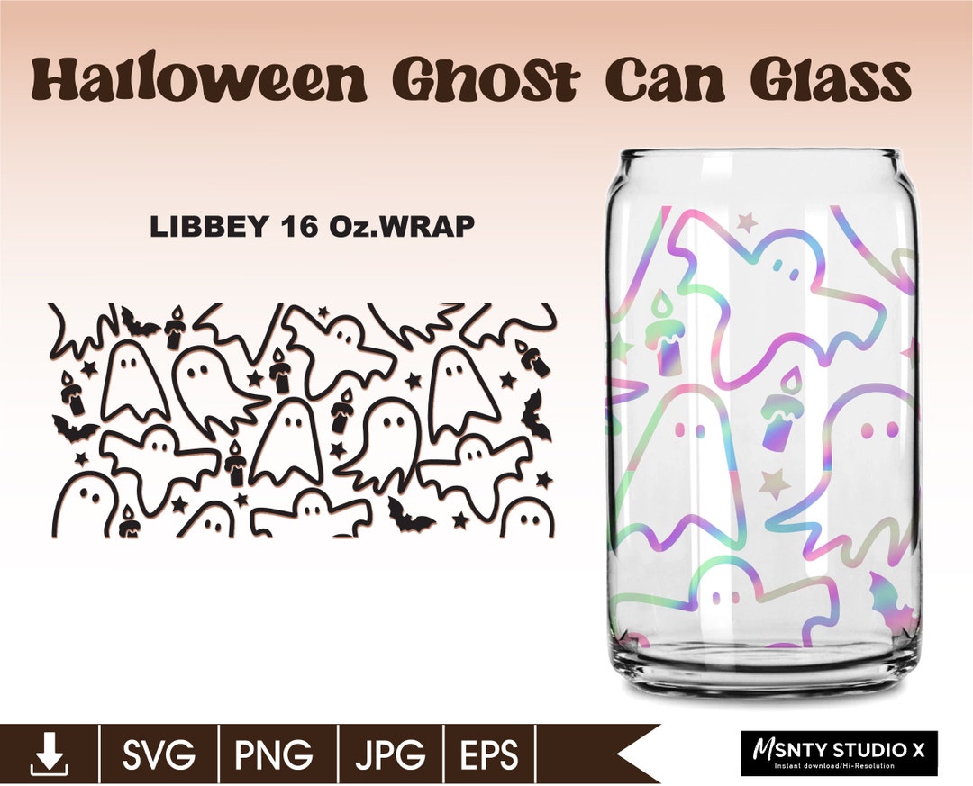 Halloween Ghost Can Glass SVG, 16oz Libbey Cup Wrap (digital Download ...