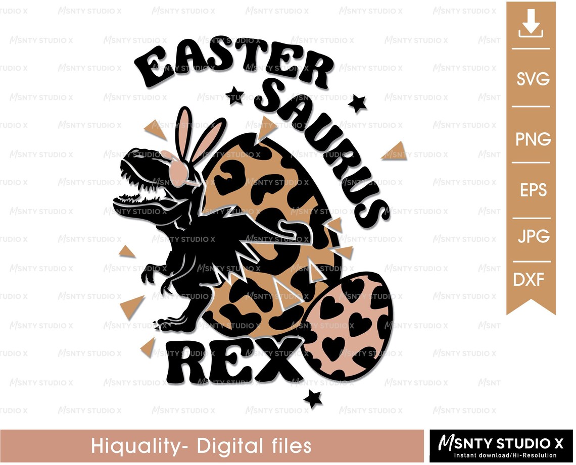 Easter Dinosaur T-rex Bunny SVG: Kids Shirt Design (digital Download ...